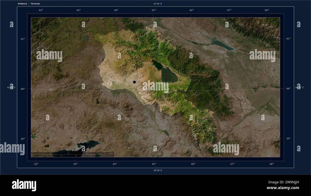 Armenia Highlighted On A Low Resolution Satellite Map Map With The