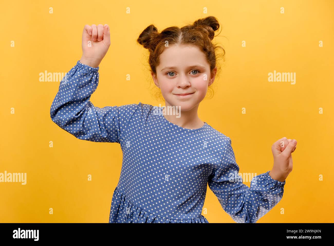 Portrait of nice pretty lucky glad little girl child dancing and ...