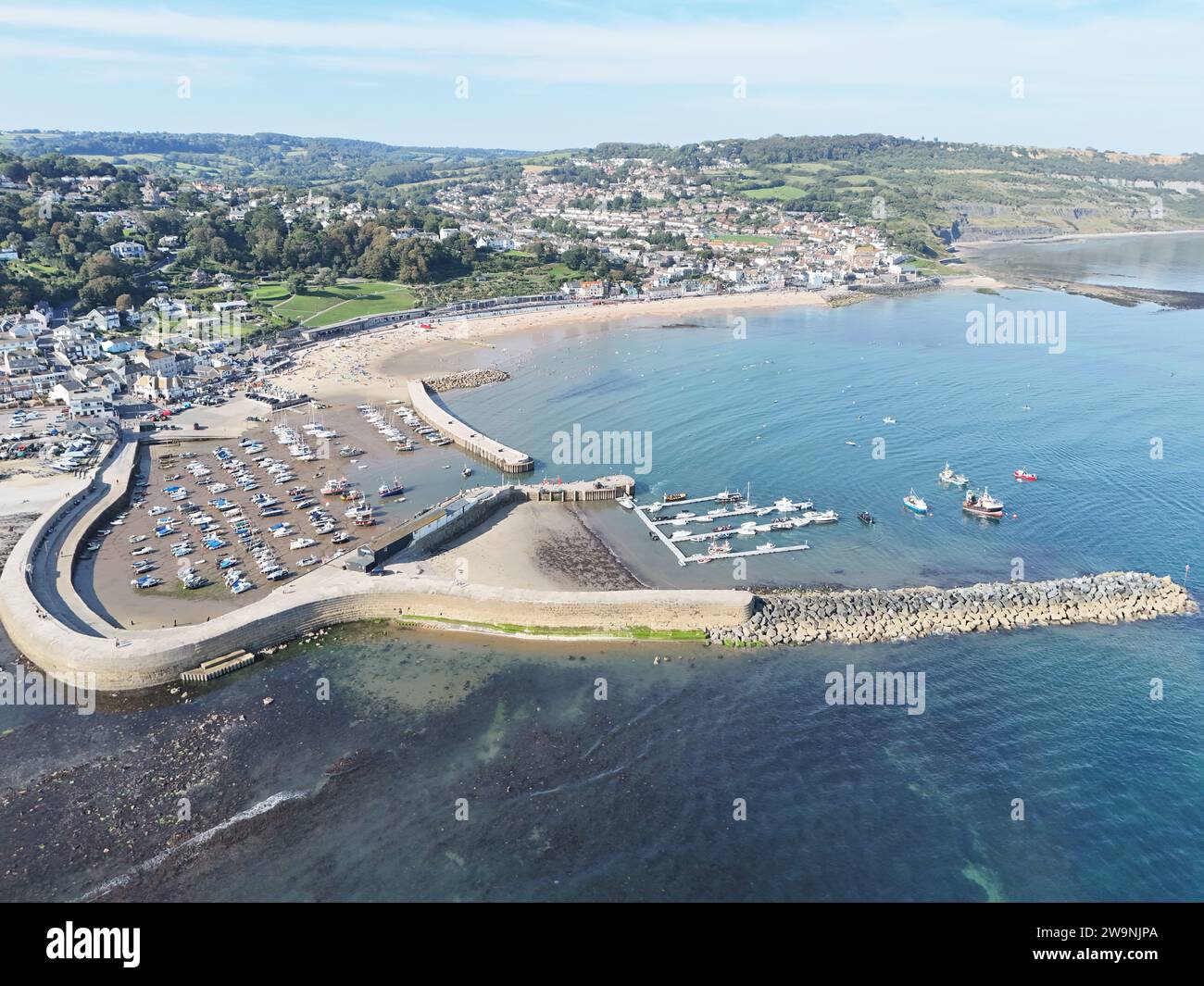 The Cobb harbour Lyme Regis Dorset UK summer drone,aerial Stock Photo ...