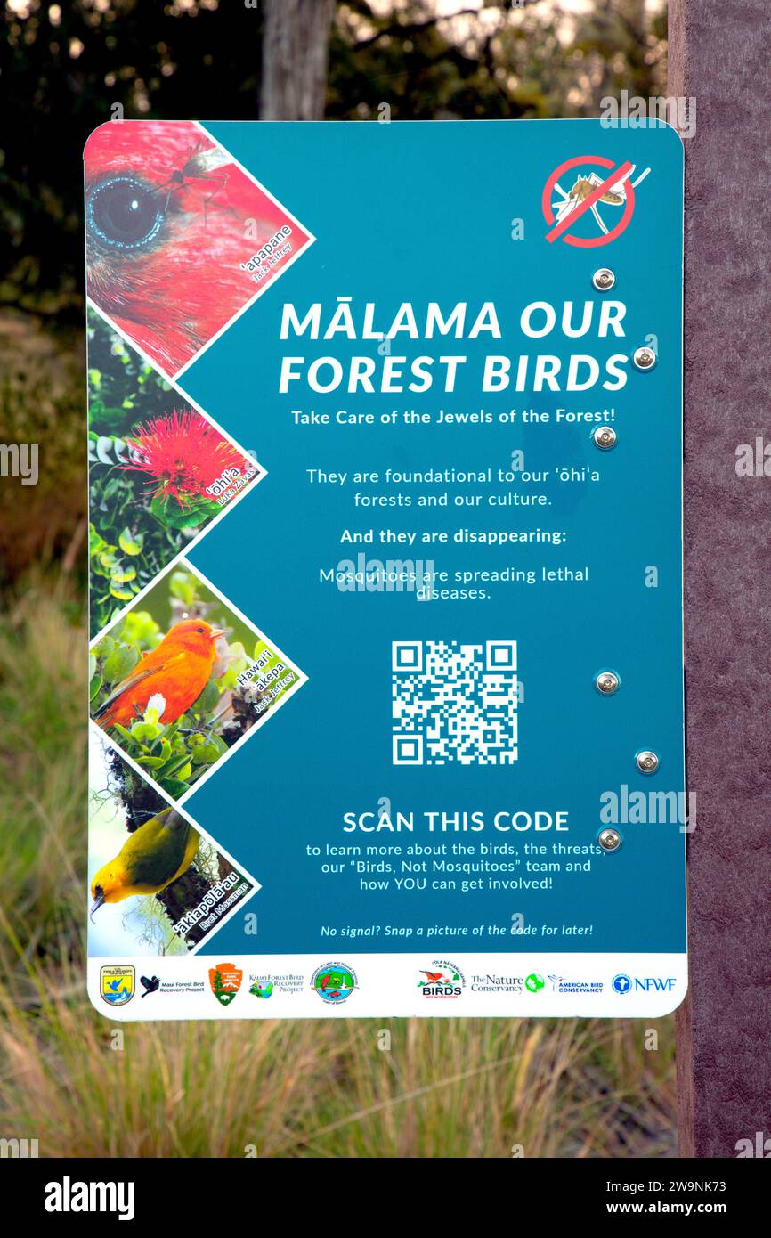 Birding sign, Puu Waawaa Forest Reserve, Hawaii Stock Photo - Alamy
