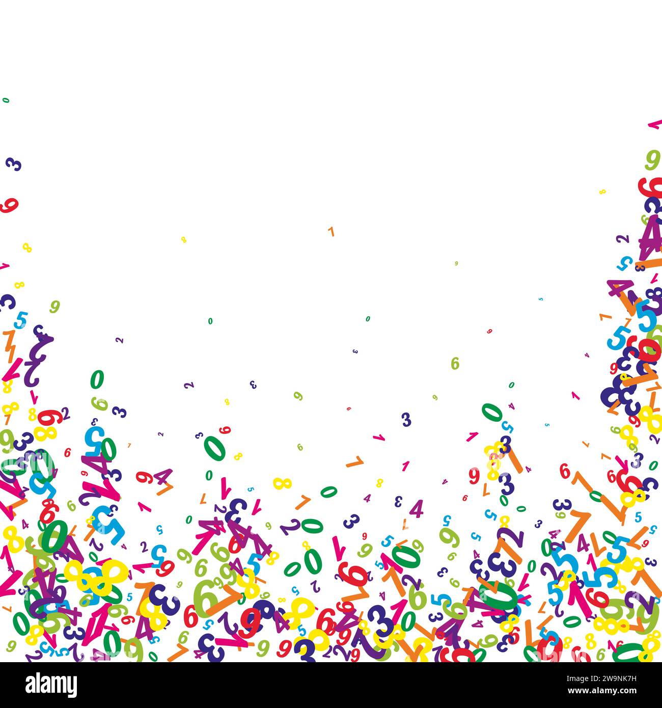 Scattered numbers. Colorful childish digits flying chaotic. Back to ...