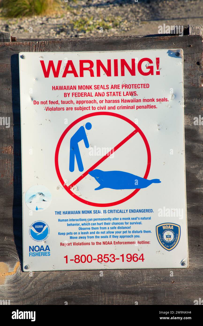 Monk seal sign, Hoona Historic Preserve, Hawaii Stock Photo - Alamy