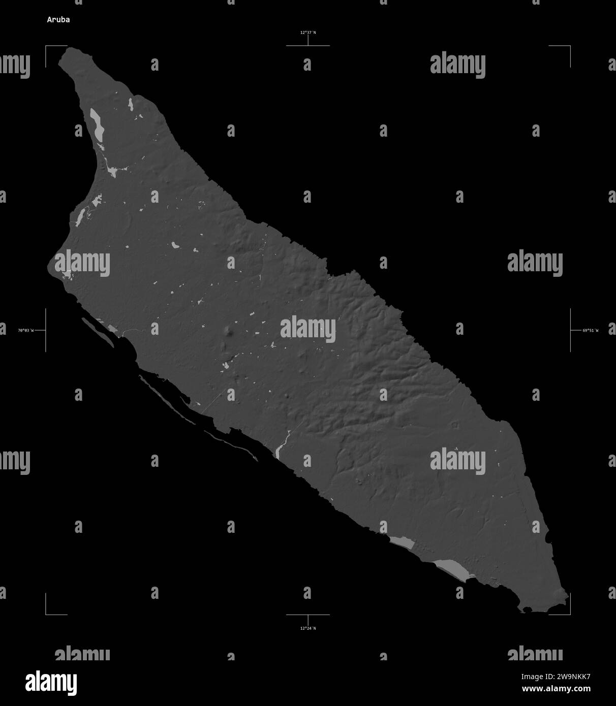 Shape of a Bilevel elevation map with lakes and rivers of the Aruba ...