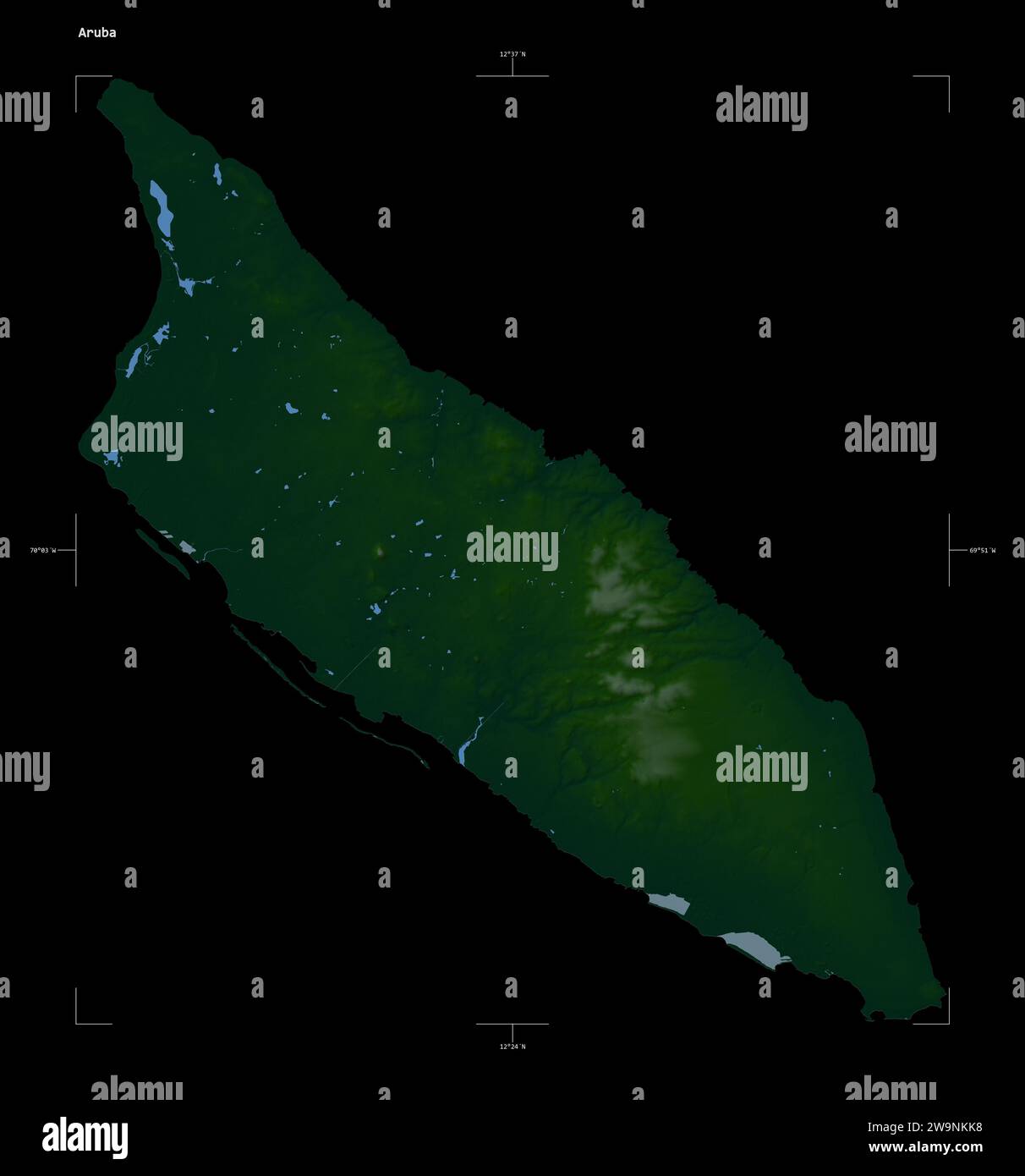 Shape of a Colored elevation map with lakes and rivers of the Aruba ...