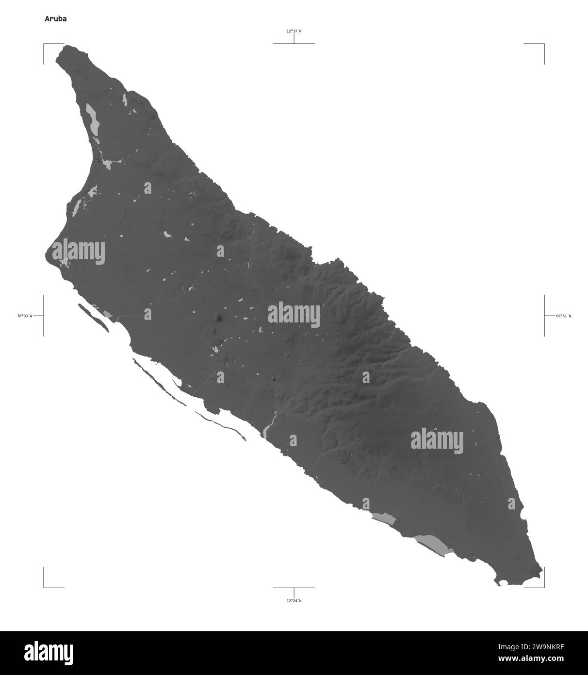 Shape of a Grayscale elevation map with lakes and rivers of the Aruba ...