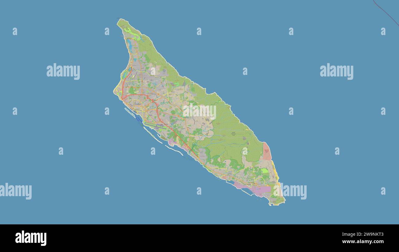 Aruba outlined on a topographic, OSM standard style map Stock Photo - Alamy