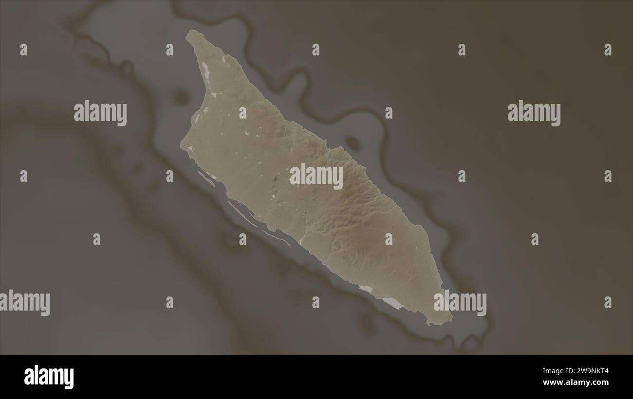 Aruba highlighted on a elevation map colored in sepia tones with lakes ...
