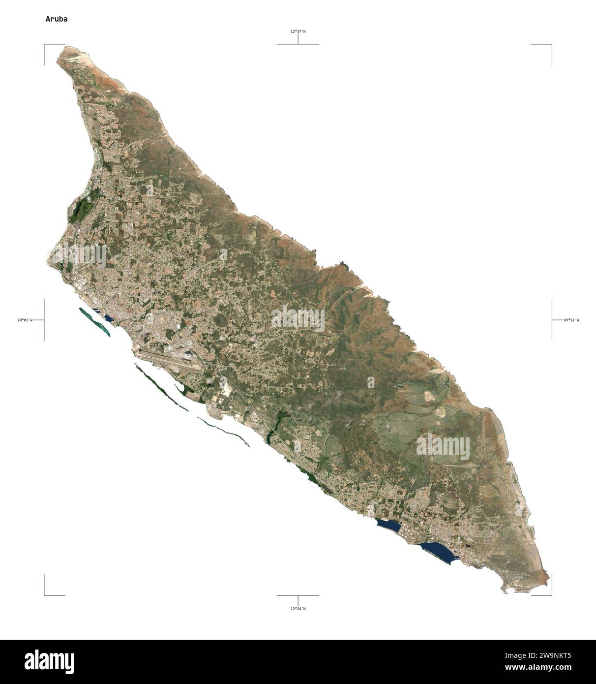 Shape of a low resolution satellite map of the Aruba, with distance ...