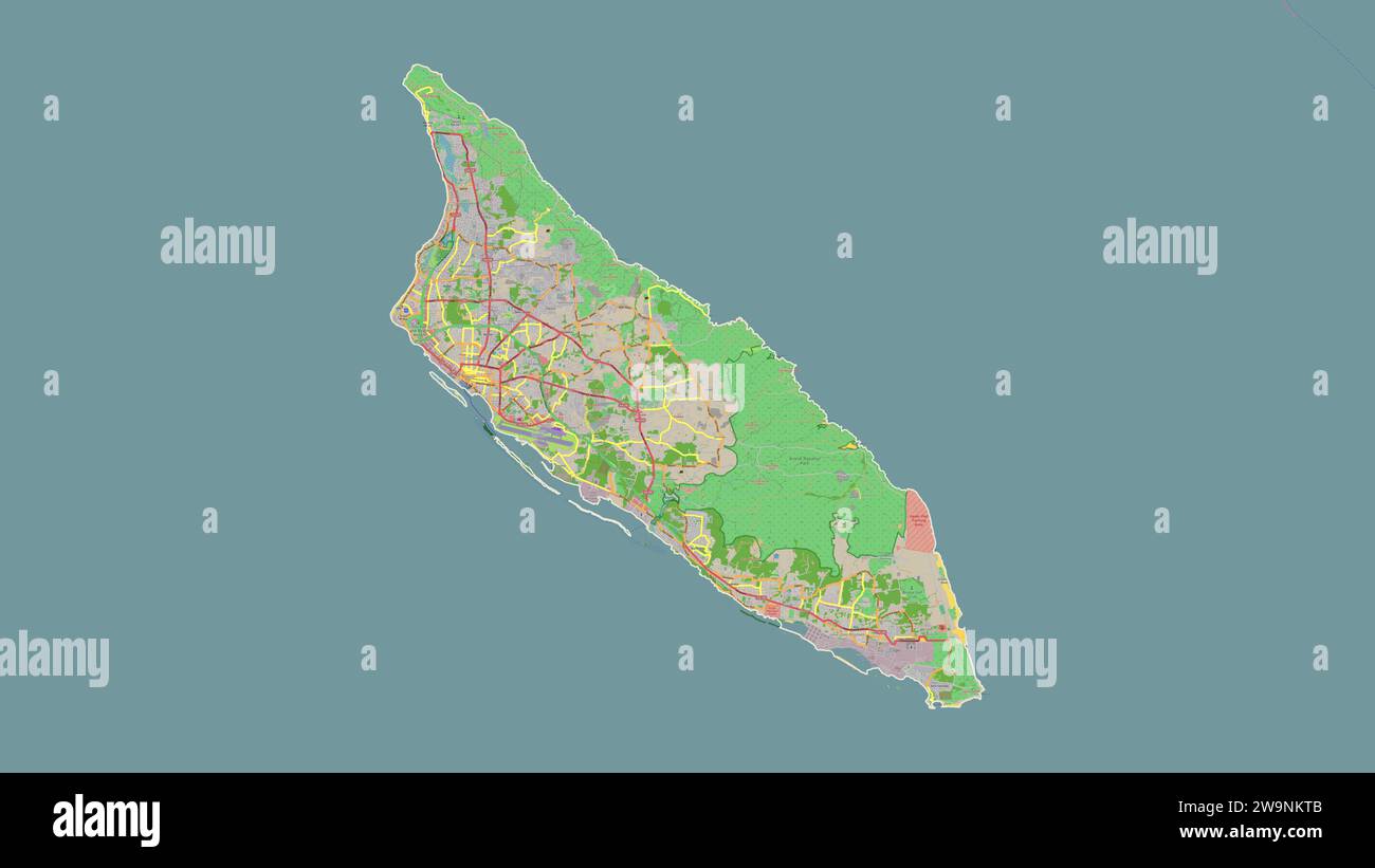 Aruba outlined on a topographic, OSM France style map Stock Photo - Alamy