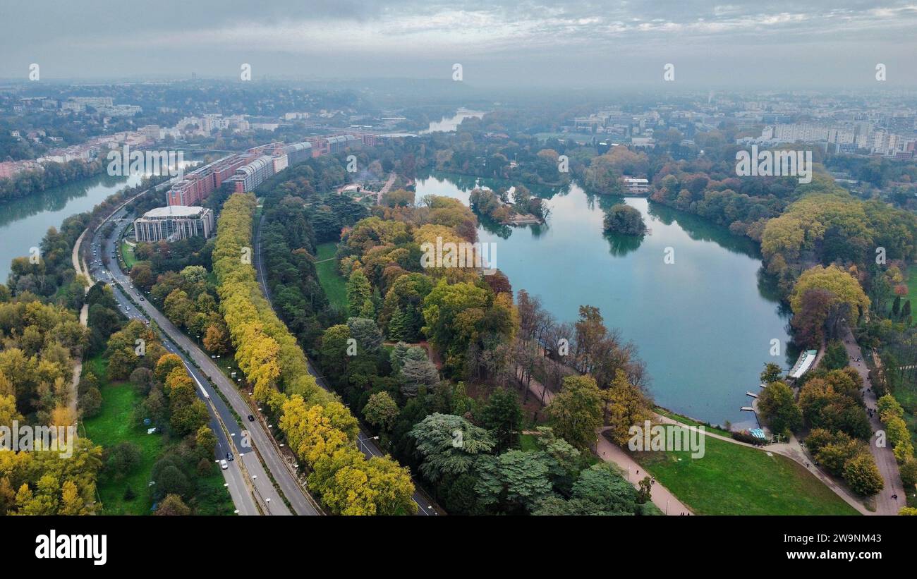 drone photo Tête d'or park, parc de la tête d'or Lyon France Europe ...