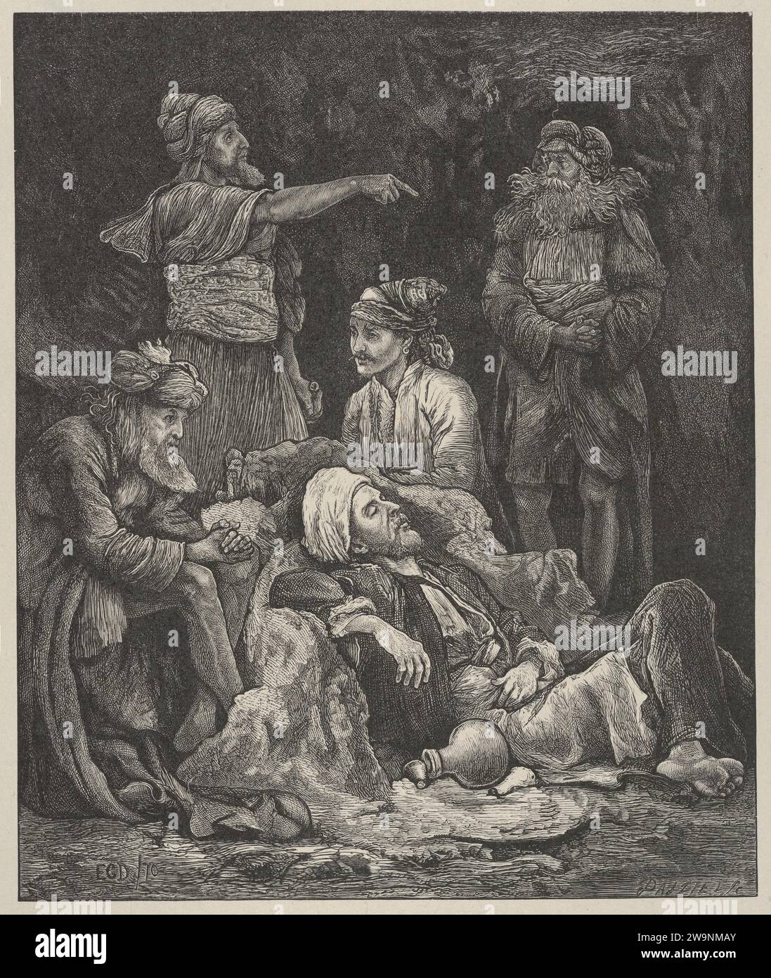 The Five Kings Hiding in the Cave, from "Dalziels' Bible Gallery" 1926 ...