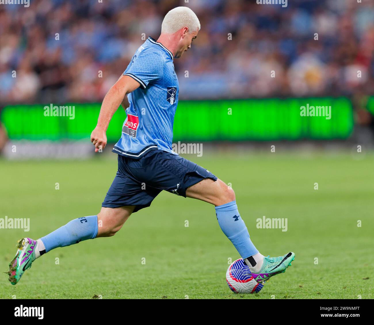 Sydney, Australia. 29th Dec, 2023. Patrick Wood of Sydney FC controls ...