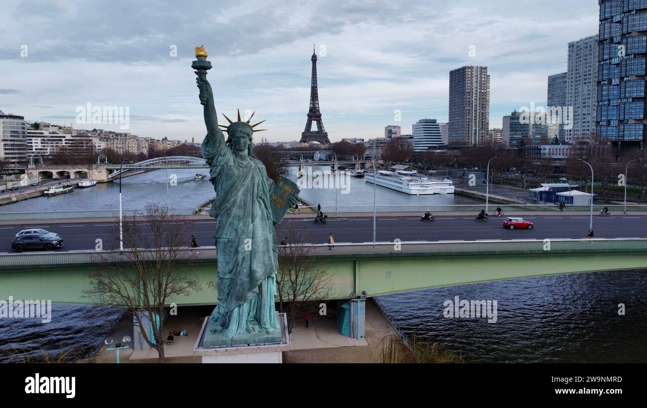 drone photo Statue of Liberty Paris France Europe Stock Photo - Alamy