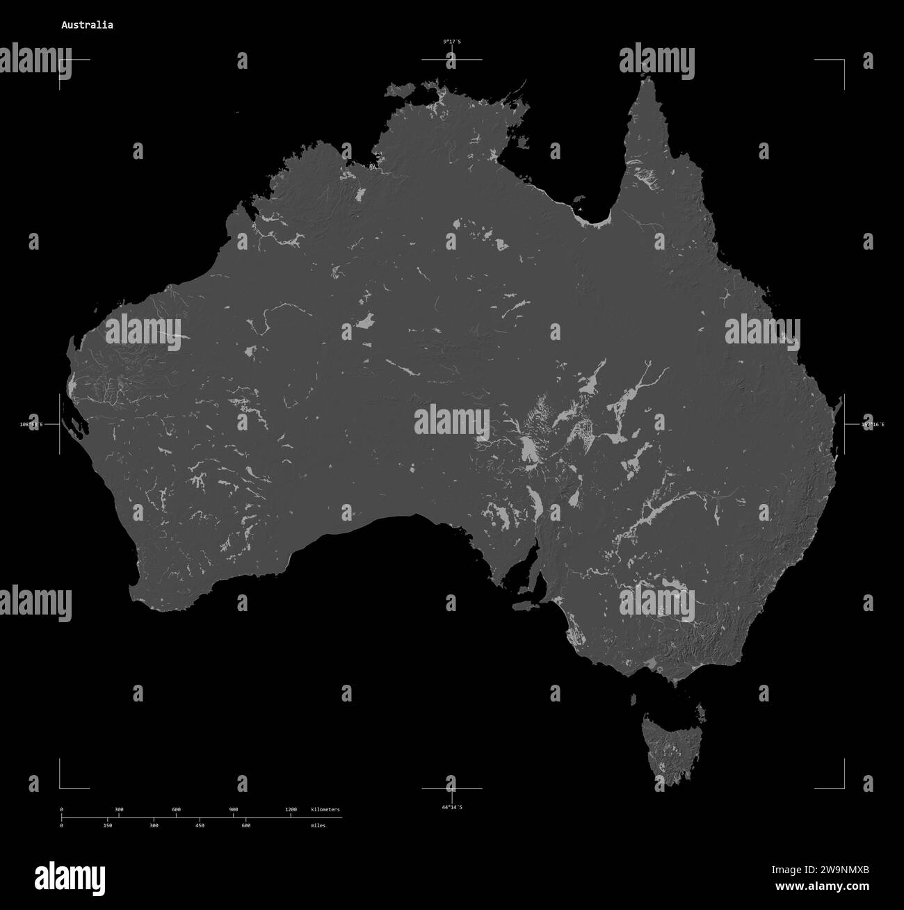 Shape of a Bilevel elevation map with lakes and rivers of the Australia ...