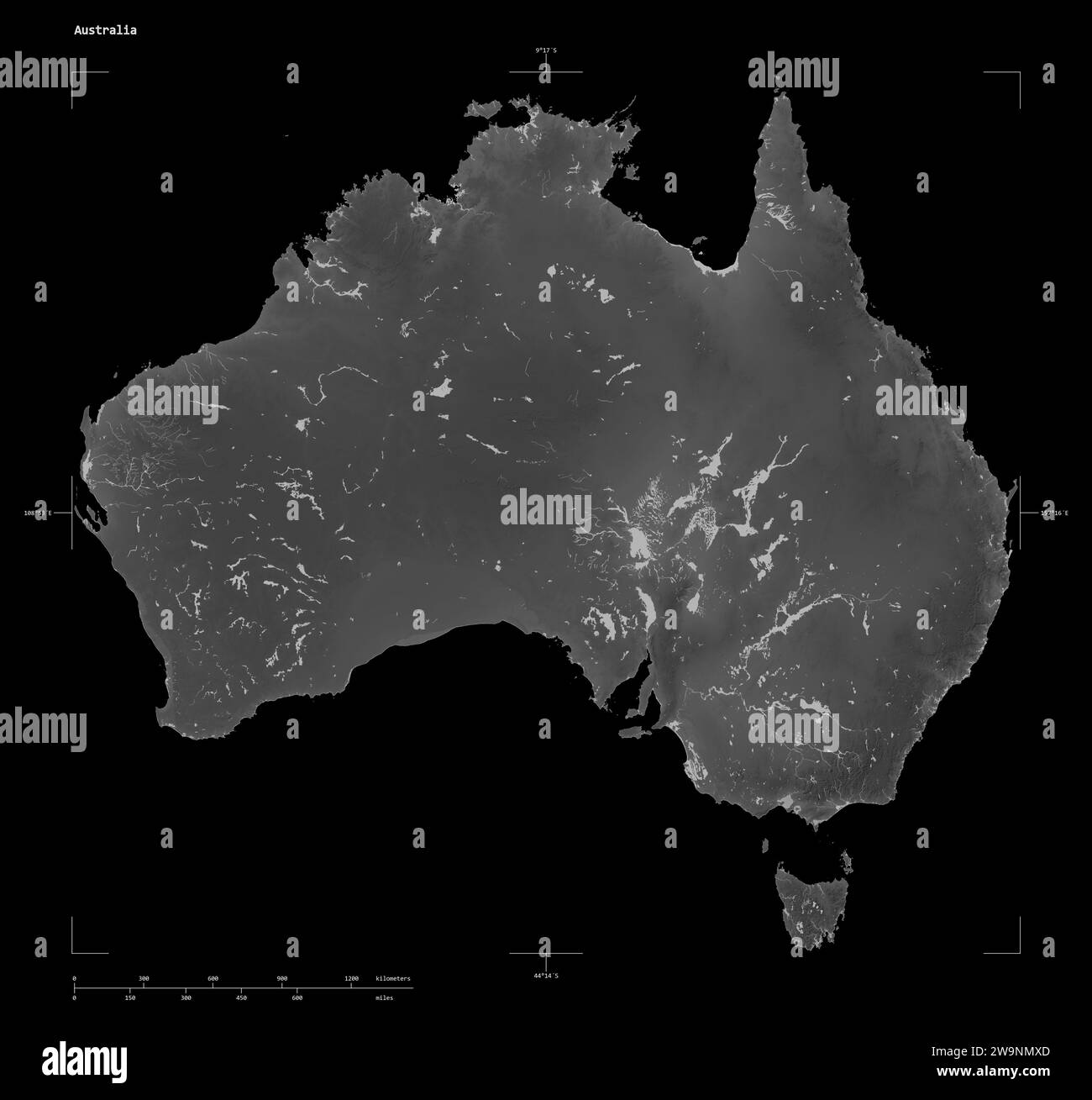 Shape of a Grayscale elevation map with lakes and rivers of the ...