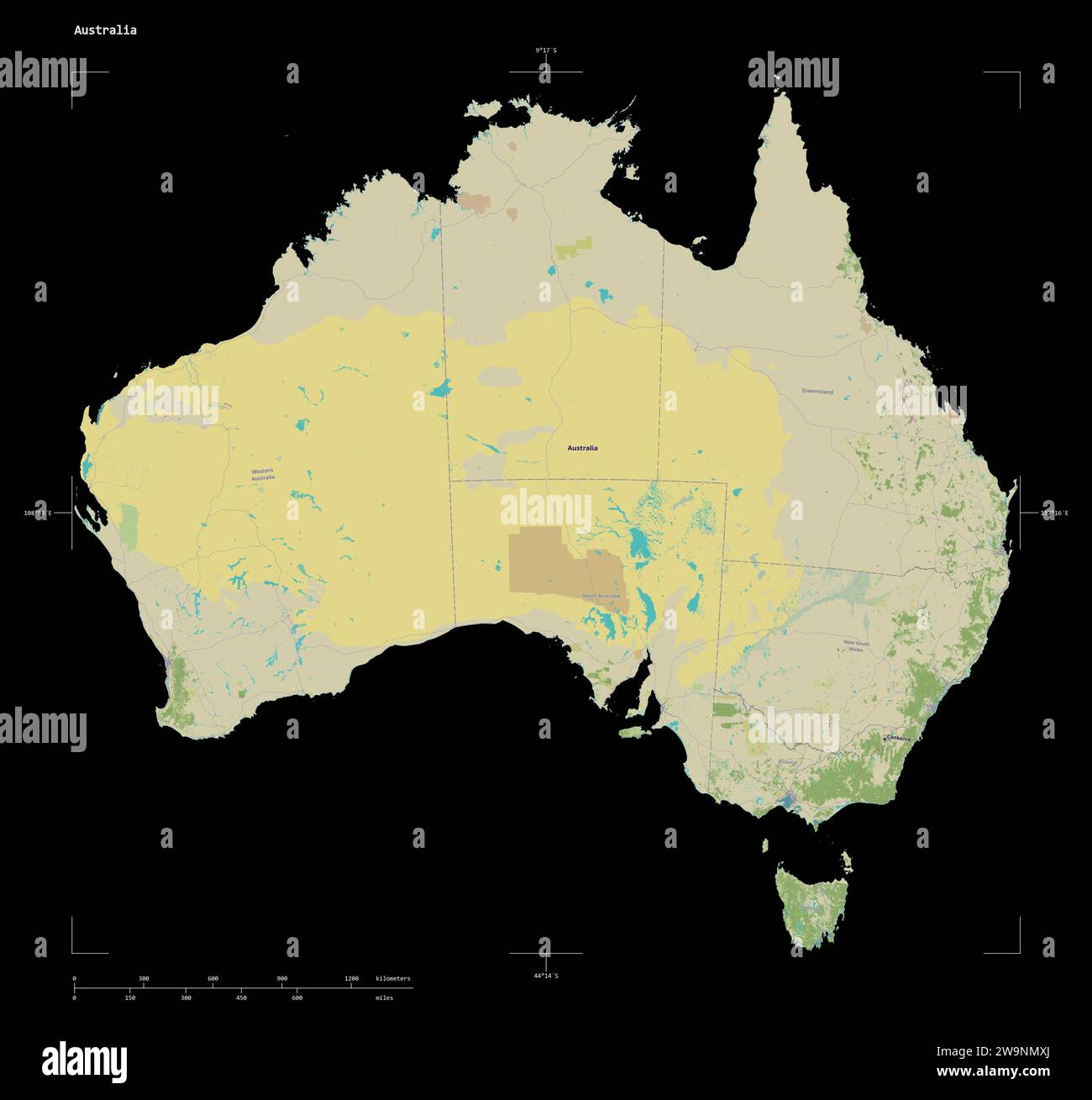 Shape of a topographic, OSM Humanitarian style map of the Australia ...