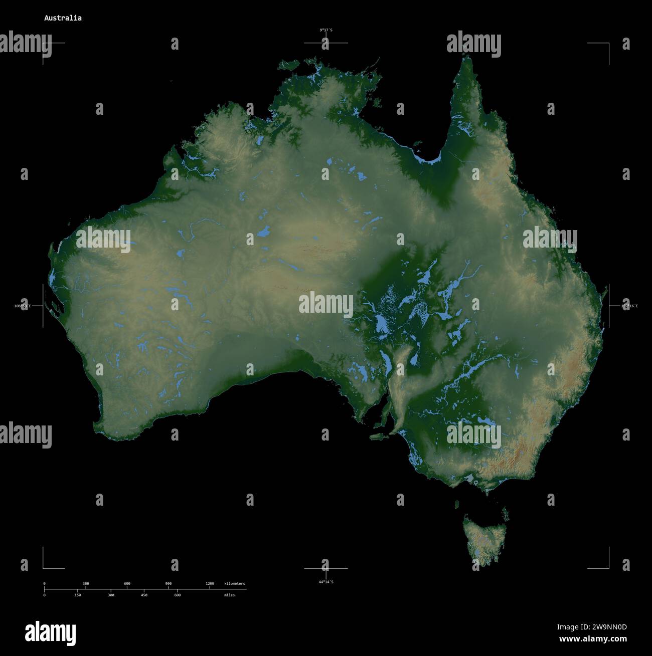 Shape of a Colored elevation map with lakes and rivers of the Australia ...