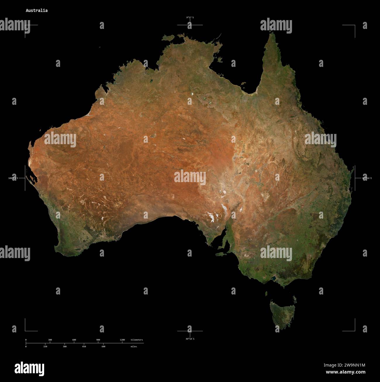 Shape of a low resolution satellite map of the Australia, with distance ...