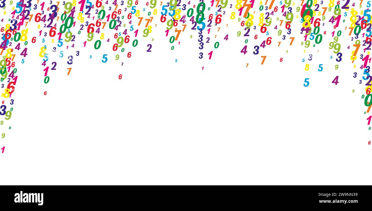 Scattered numbers. Colorful childish digits flying chaotic. Back to ...