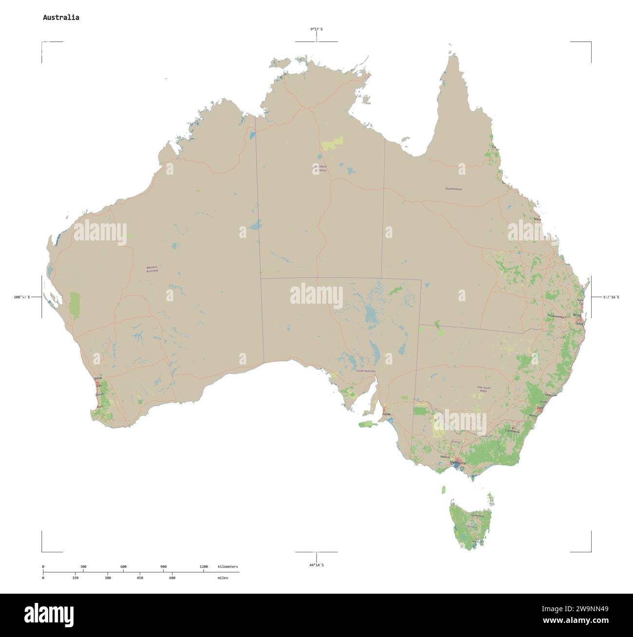 Shape of a topographic, OSM standard style map of the Australia, with ...