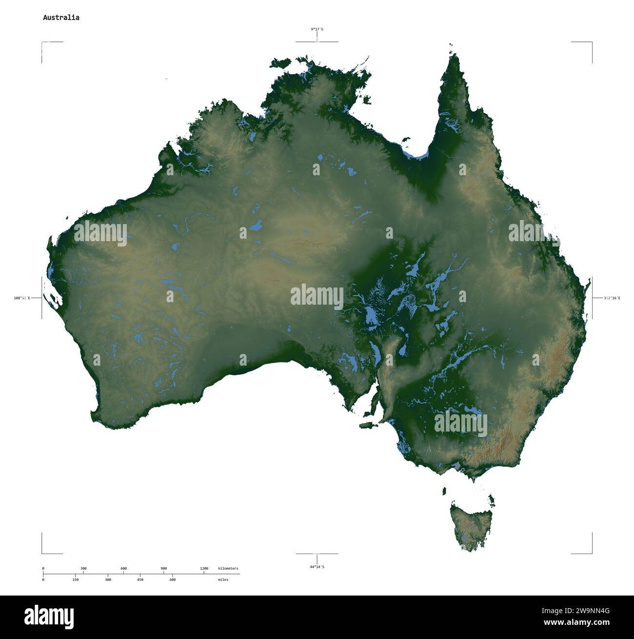Shape of a Colored elevation map with lakes and rivers of the Australia ...