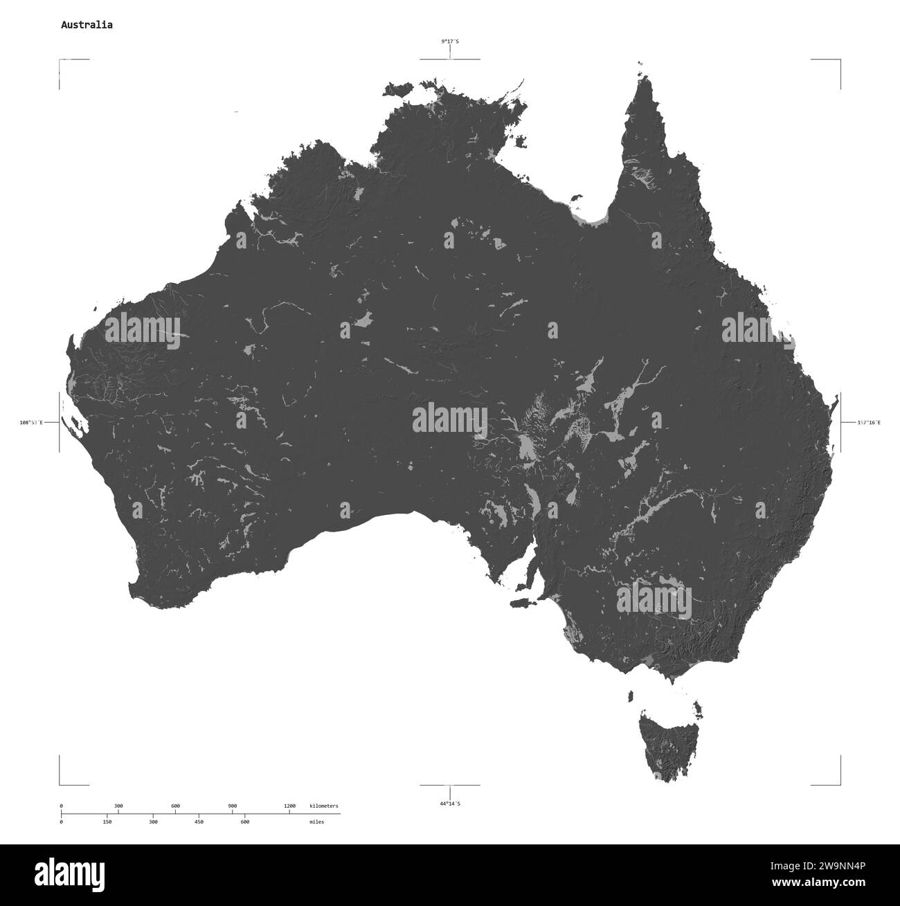 Shape of a Bilevel elevation map with lakes and rivers of the Australia ...