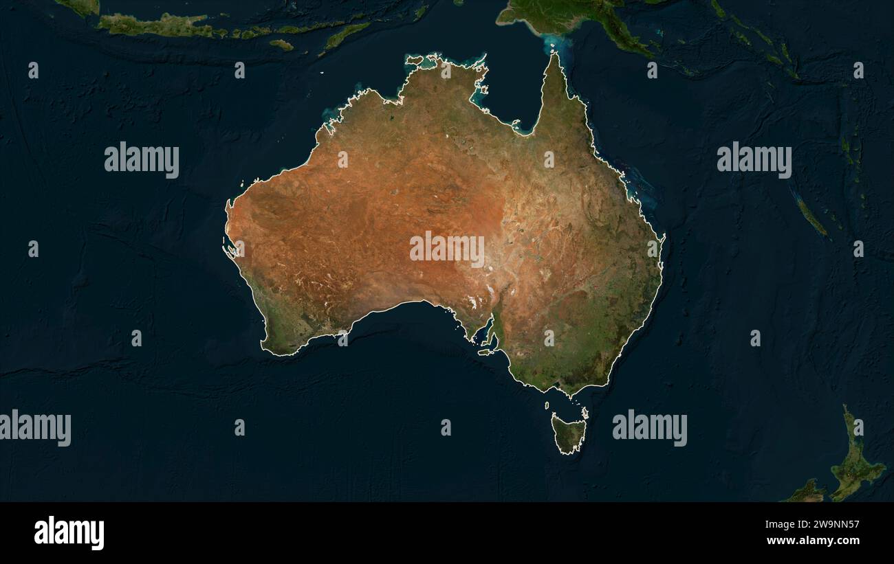 Australia outlined on a low resolution satellite map Stock Photo - Alamy