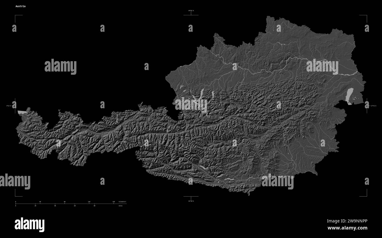 Shape of a Bilevel elevation map with lakes and rivers of the Austria ...