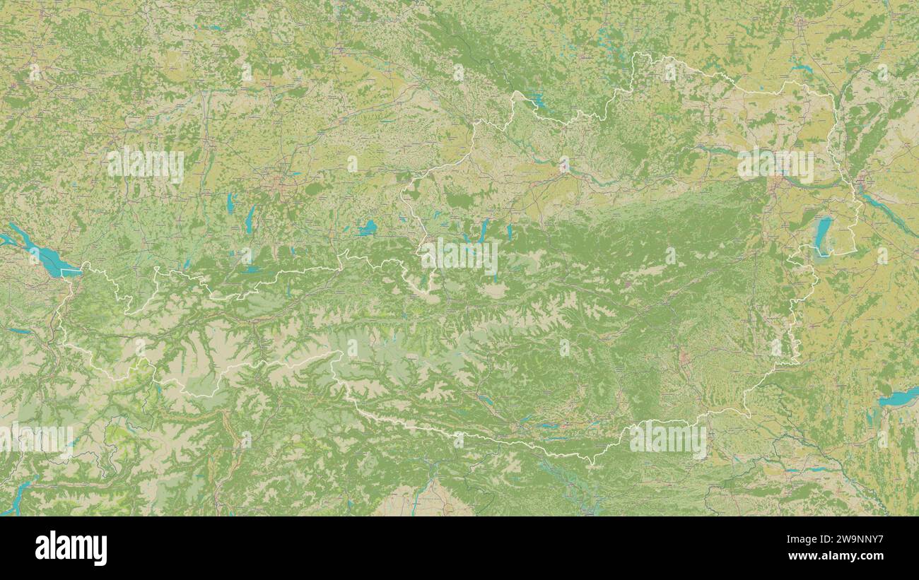 Austria outlined on a topographic, OSM Humanitarian style map Stock ...