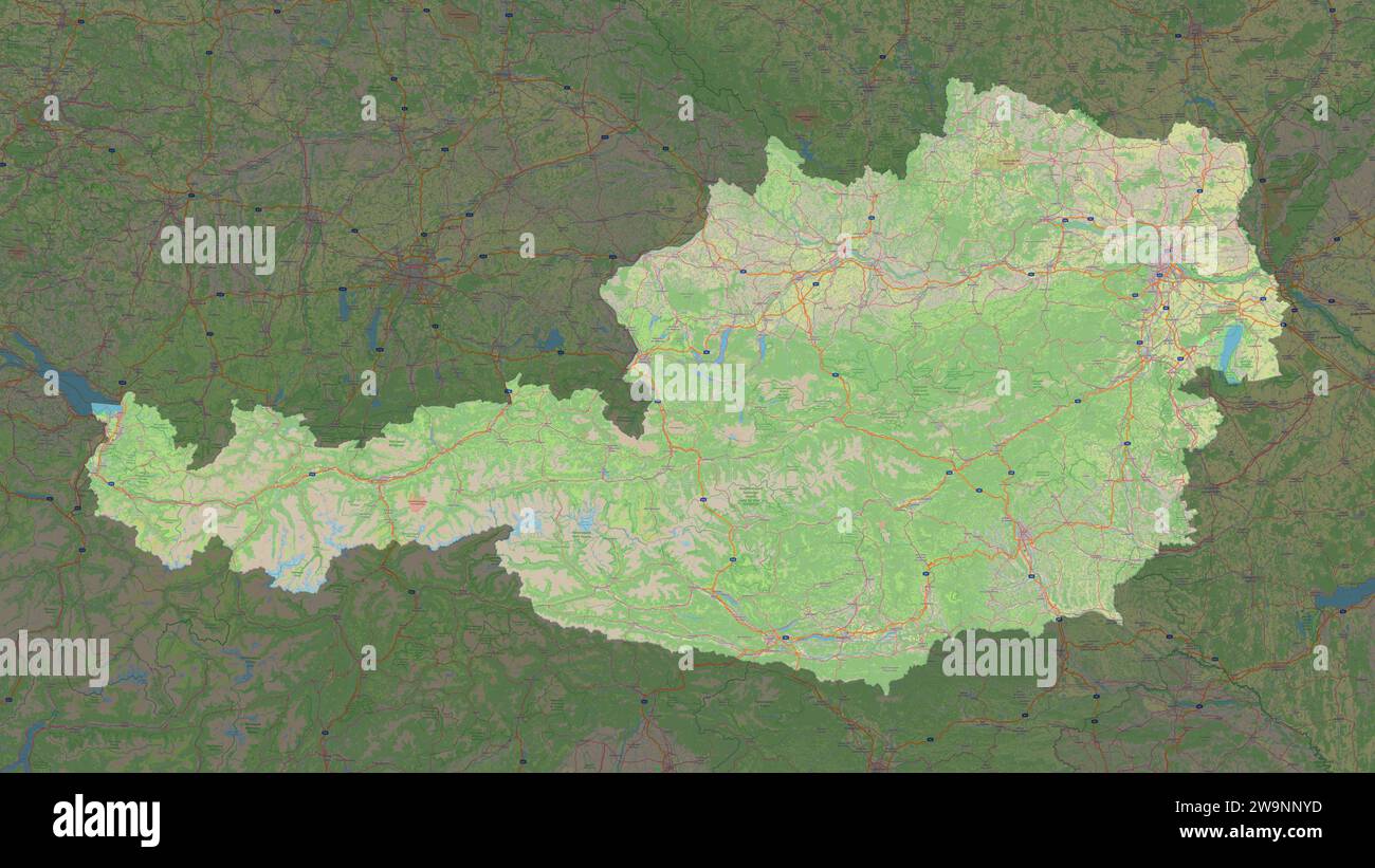Austria highlighted on a topographic, OSM Germany style map Stock Photo - Alamy