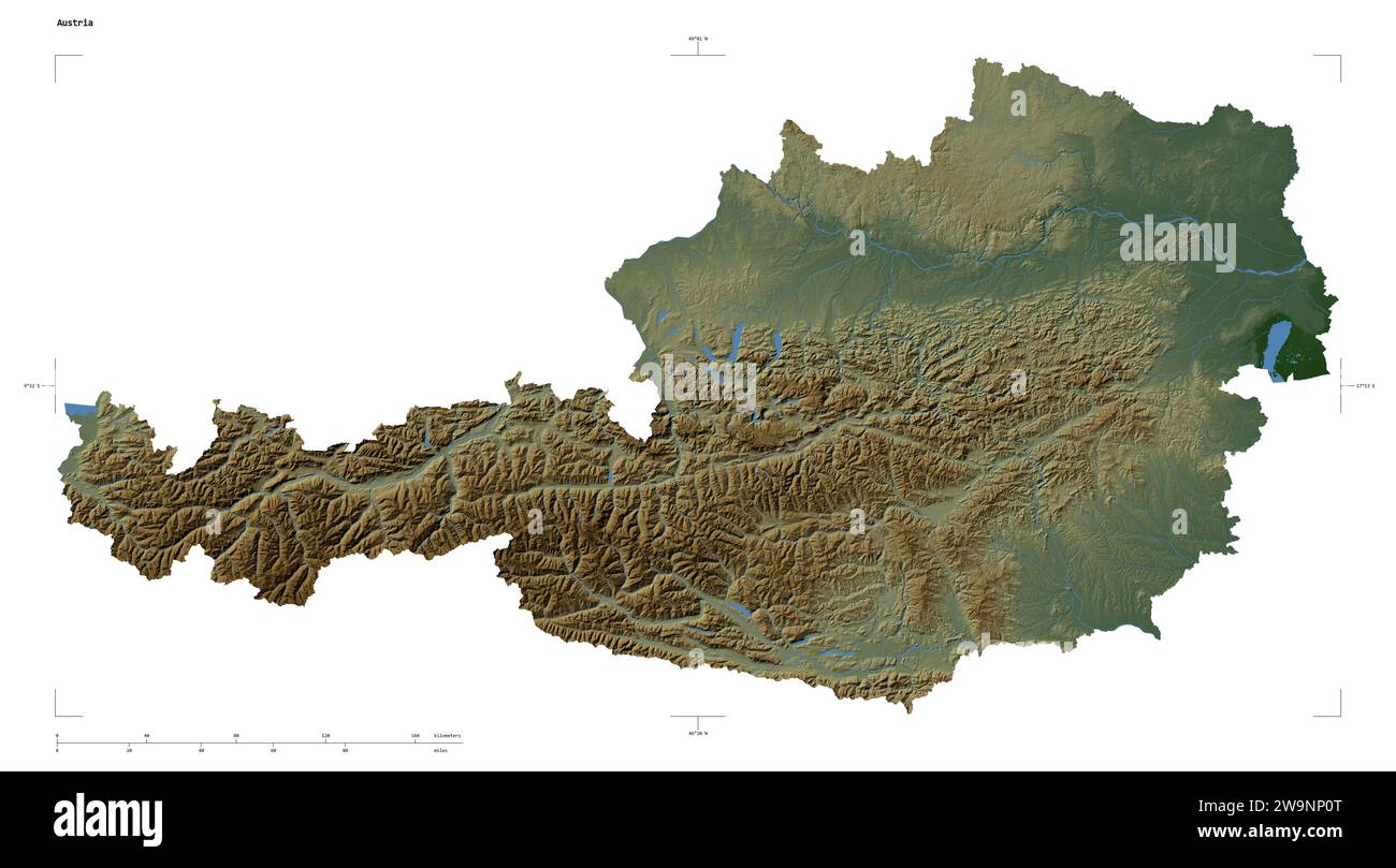 Shape of a Colored elevation map with lakes and rivers of the Austria ...