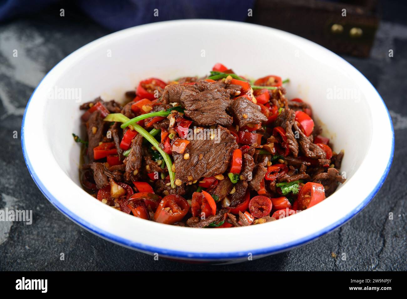 Stir Fried (Sautéed) Beef Strips with beef skin Stock Photo - Alamy