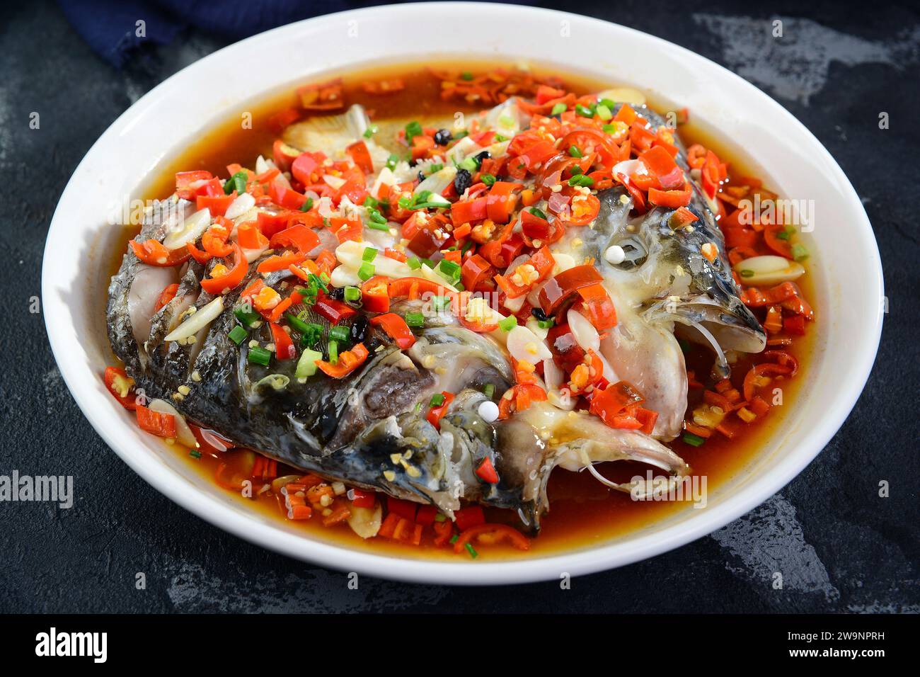 Steamed Fish Head with Diced Hot Red Peppers ，Chinese Hunan cuisine ...