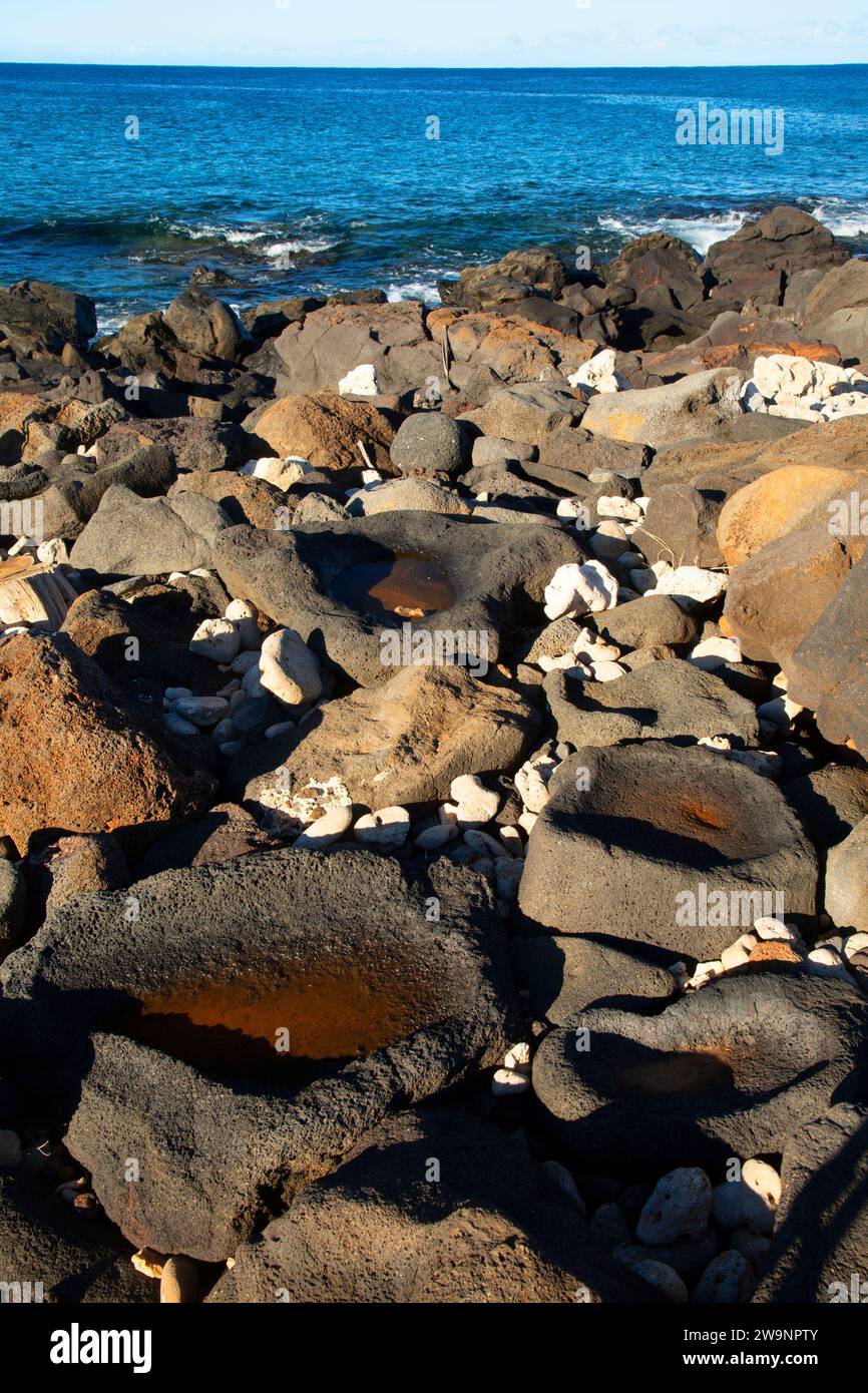 Grinding rocks, Lapakahi State Historical Park, Hawaii Stock Photo - Alamy