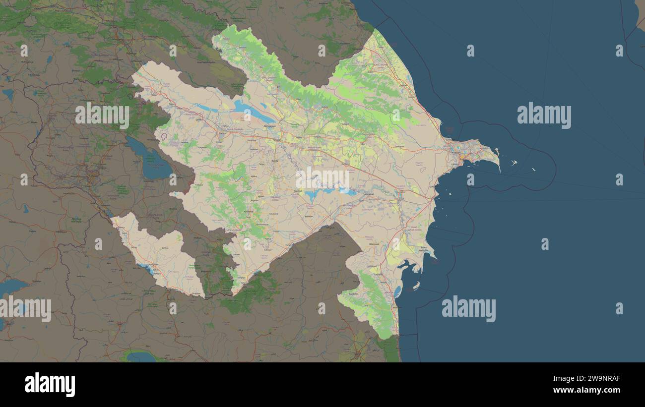 Azerbaijan highlighted on a topographic, OSM standard style map Stock Photo - Alamy