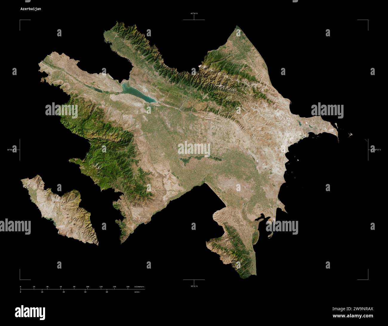 Shape of a low resolution satellite map of the Azerbaijan, with ...