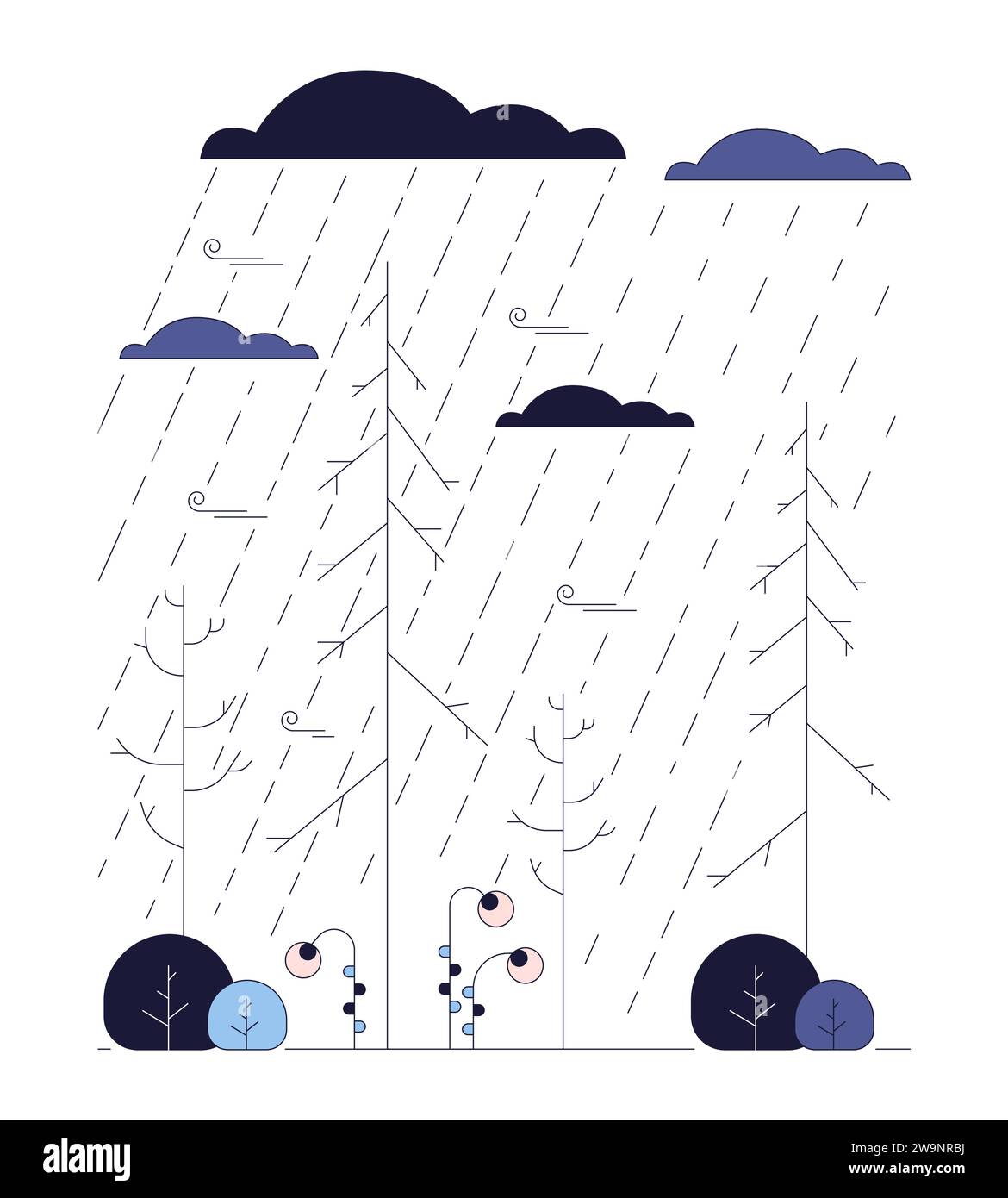 Autumn rainy weather line cartoon flat illustration Stock Vector Image ...