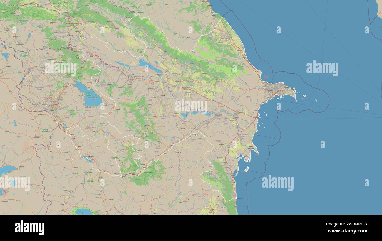 Azerbaijan outlined on a topographic, OSM standard style map Stock Photo - Alamy