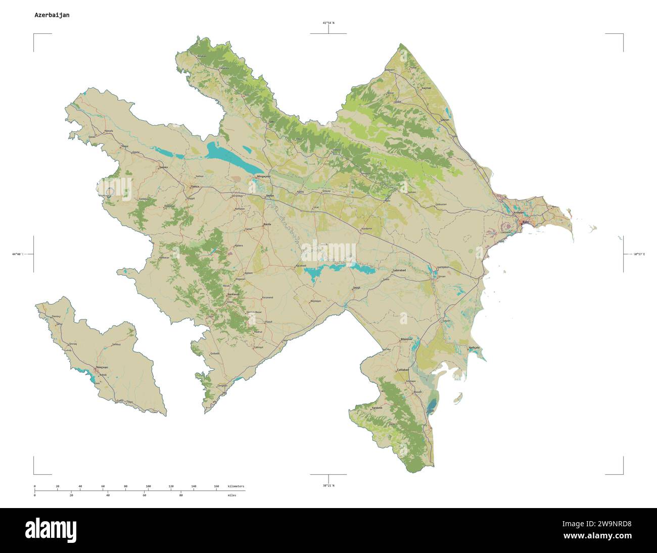 Shape of a topographic, OSM Humanitarian style map of the Azerbaijan ...
