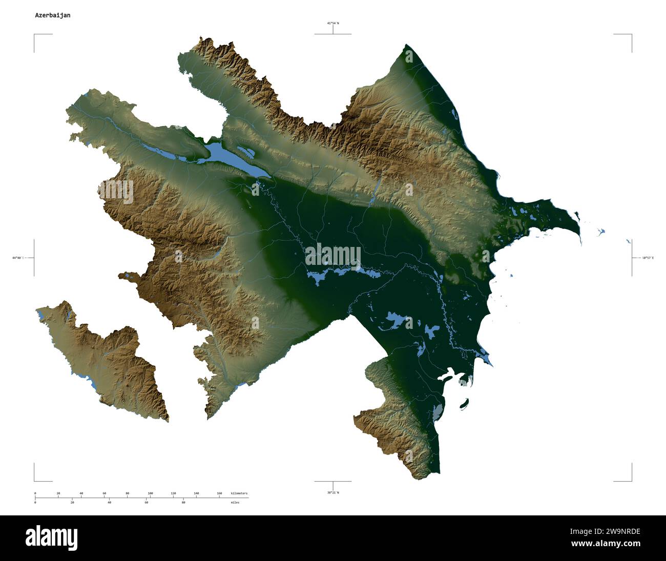 Shape of a Colored elevation map with lakes and rivers of the ...
