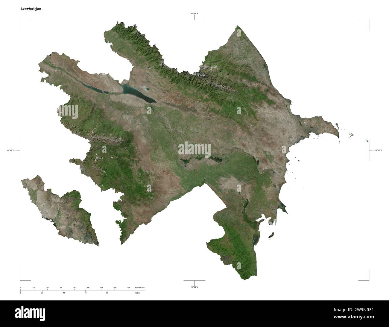Shape of a high resolution satellite map of the Azerbaijan, with ...