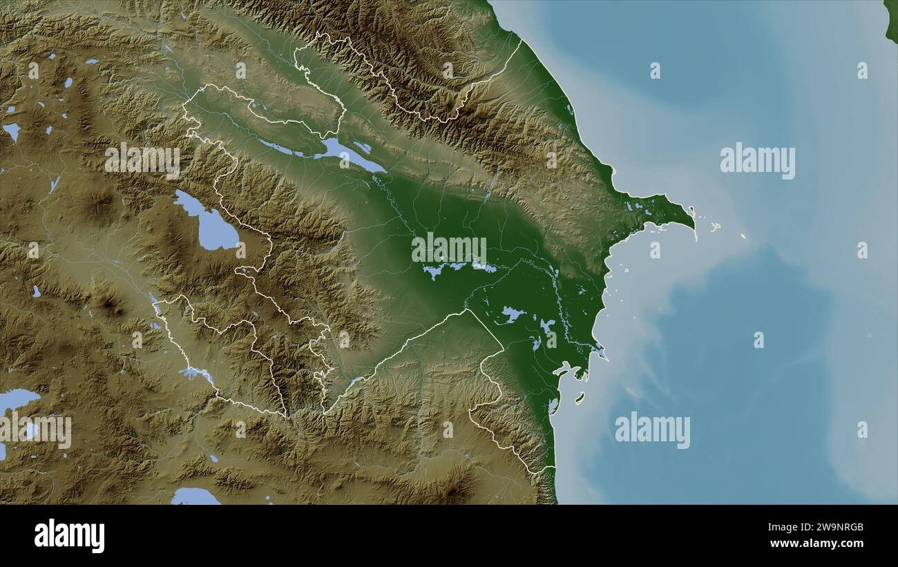 Azerbaijan outlined on a Pale colored elevation map with lakes and rivers Stock Photo - Alamy