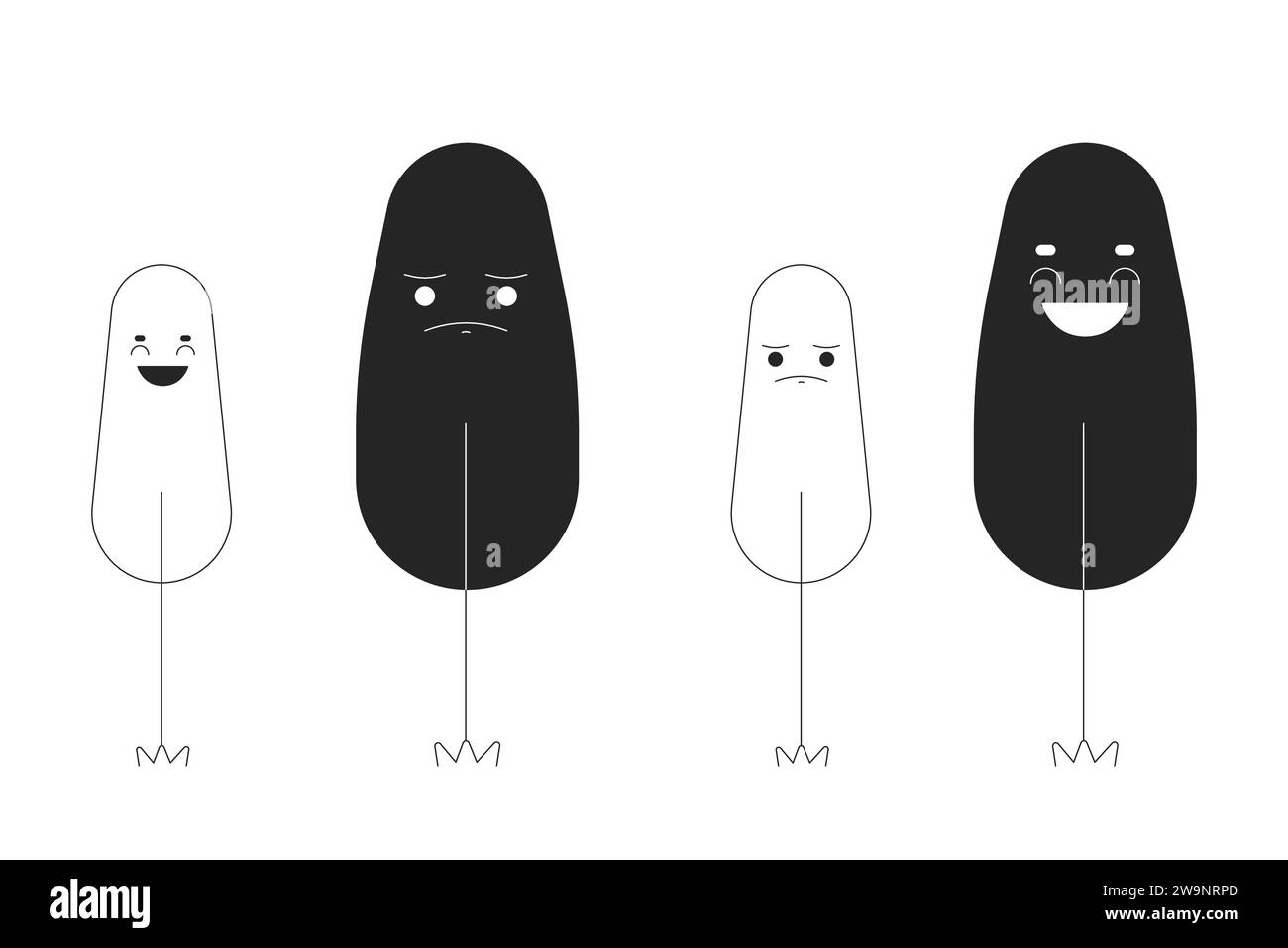 Trees changing seasons black and white 2D line cartoon characters set ...