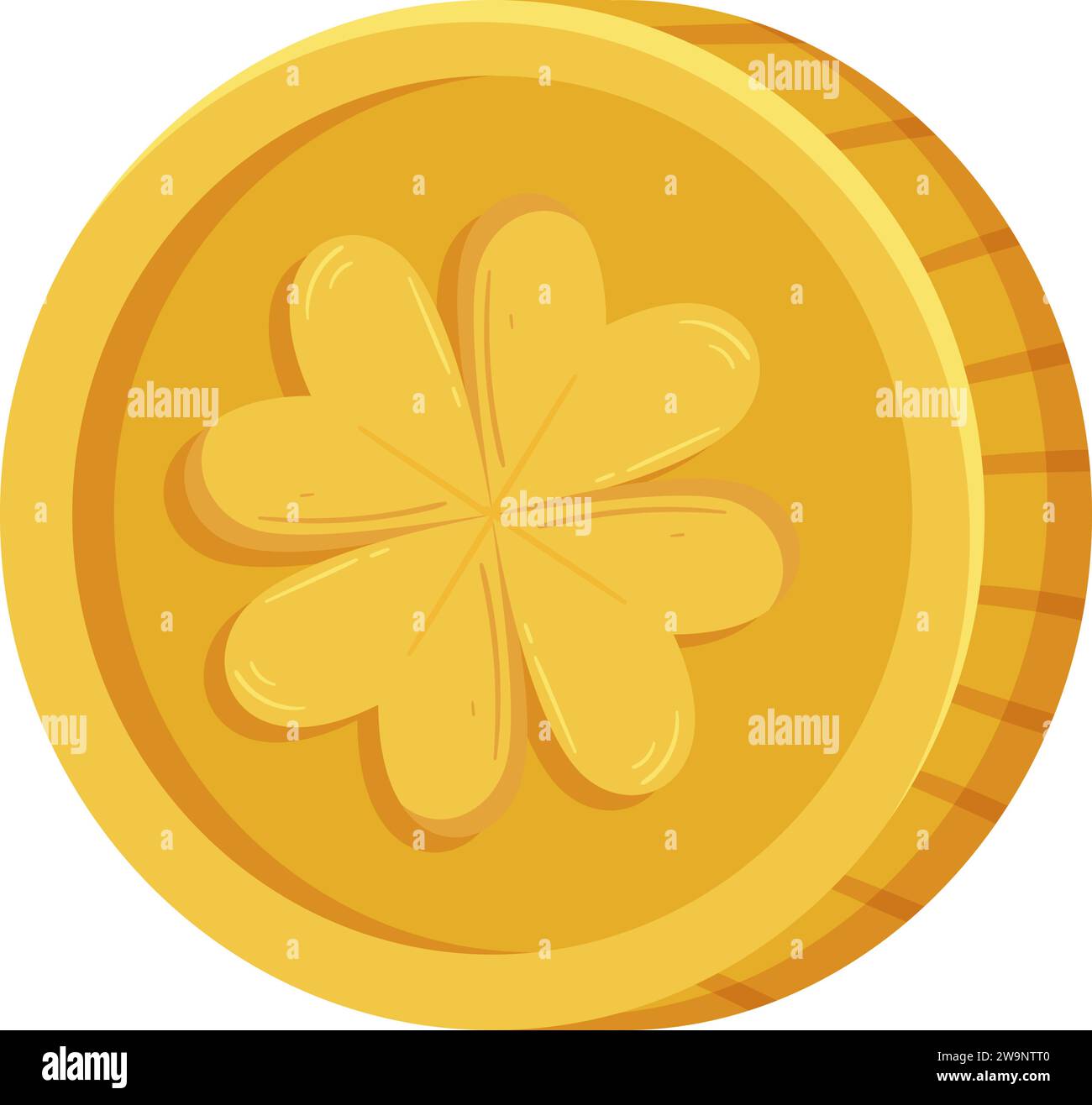 St. Patricks Day gold coin with four-leaves clover or shamrock Stock ...