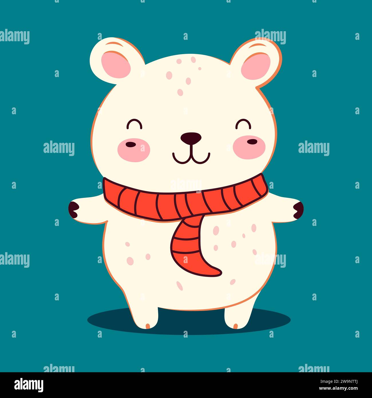 Cute cartoon white polar bear wearing red scarf. Arctic animal ...