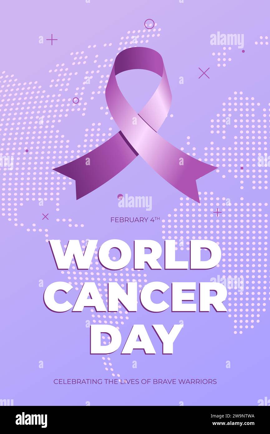 World cancer awareness day poster design concept. Purple ribbon for ...