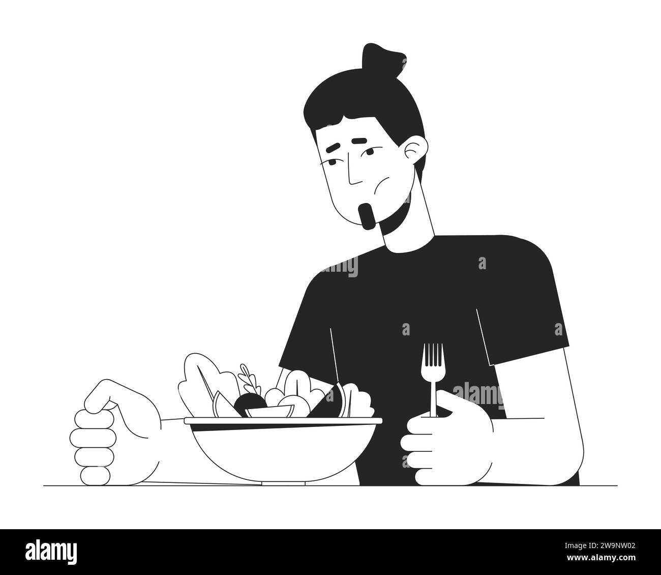 Caucasian white man loss appetite black and white 2D line cartoon character Stock Vector Image ...