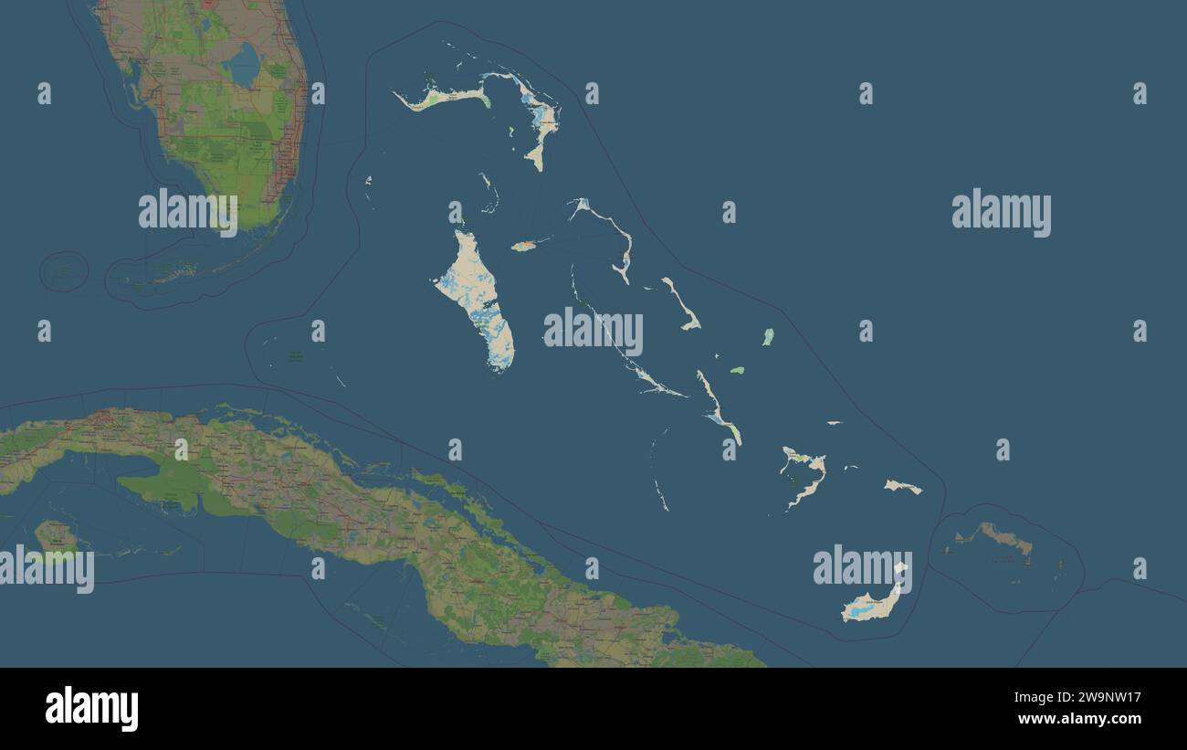 Bahamas highlighted on a topographic, OSM standard style map Stock ...