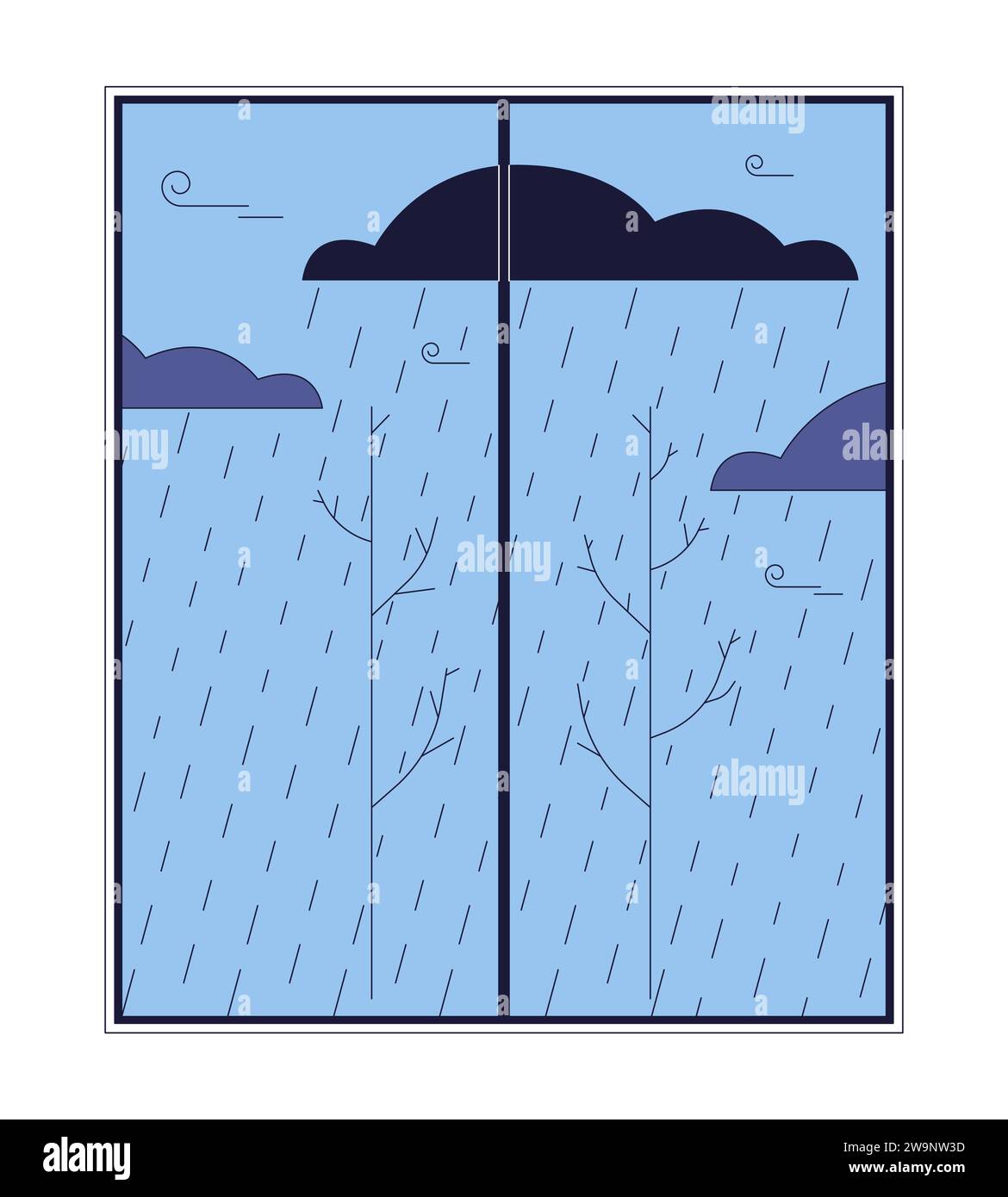 Rainy bad weather behind window 2D linear cartoon object Stock Vector ...