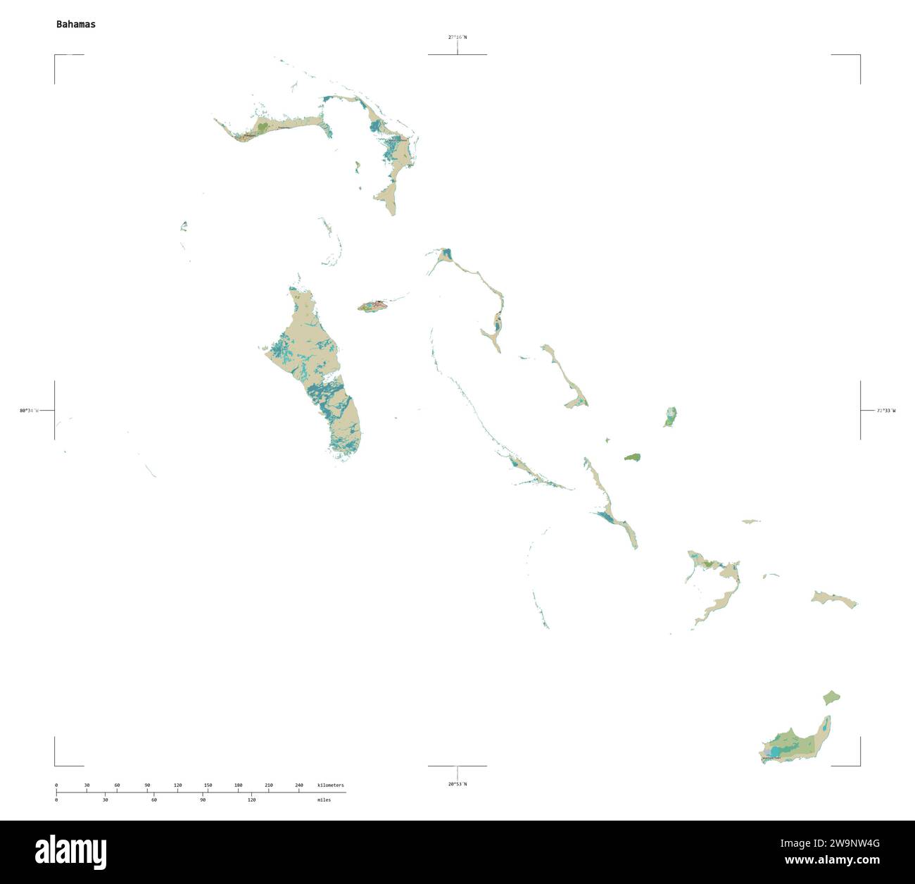 Shape of a topographic, OSM Humanitarian style map of the Bahamas, with ...